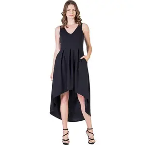 24SEVEN COMFORT APPAREL Fit & Flare High Low Dress - Black