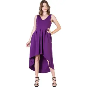 24SEVEN COMFORT APPAREL Fit & Flare High Low Dress - Purple