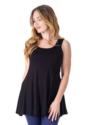 24SEVEN COMFORT APPAREL Scoop Neck Sleeveless Tunic Top - Black