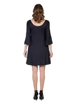 24SEVEN COMFORT APPAREL Knee Length Cold Shoulder Dress - Black