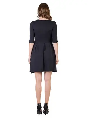 24SEVEN COMFORT APPAREL Fit And Flare Mini Dress With Three Quarter Sleeves - Black