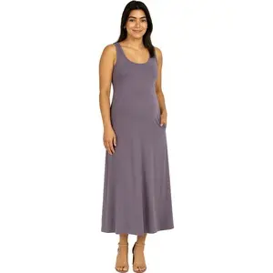 24SEVEN COMFORT APPAREL Maternity Scoop Neck Sleeveless Maxi Dress With Pockets - Mauve