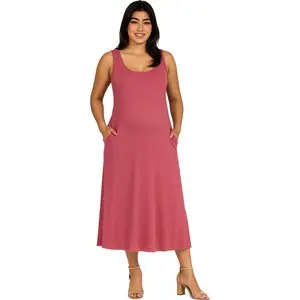 24SEVEN COMFORT APPAREL Maternity Scoop Neck Sleeveless Maxi Dress With Pockets - Rose