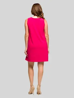 24SEVEN COMFORT APPAREL Round Neck A-line Mini Shift Dress - Pink