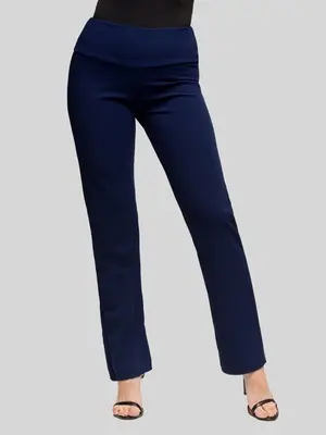 24SEVEN COMFORT APPAREL Comfortable Stretch High-waist Dress Pants - Navy