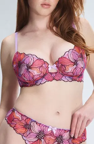 SAVAGE X FENTY Mosaic Floral Lace Unlined Demi Bra - Purple Opal