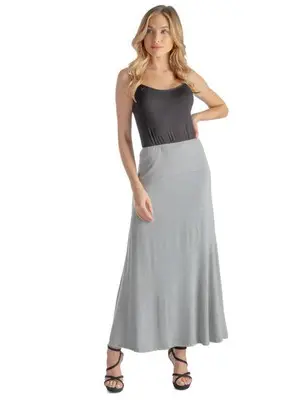 24SEVEN COMFORT APPAREL Elastic Waist A-line Maxi Skirt - Heather