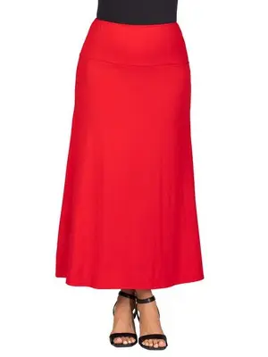 24SEVEN COMFORT APPAREL Elastic Waist A-line Maxi Skirt - Red