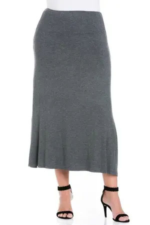 24SEVEN COMFORT APPAREL Elastic Waist A-line Maxi Skirt - Smoke