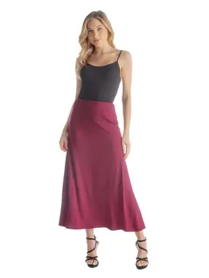 24SEVEN COMFORT APPAREL Elastic Waist A-line Maxi Skirt - Wine