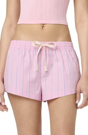 FLORENCE BY MILLS Stretch-poplin Lounge Shorts - Pink Off Stripe