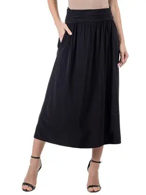 24SEVEN COMFORT APPAREL Foldover Maxi Skirt With Pockets - Black