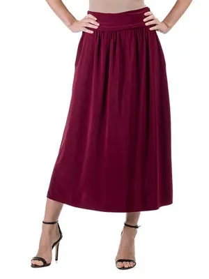 24SEVEN COMFORT APPAREL Foldover Maxi Skirt With Pockets - Wine