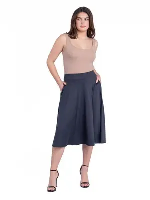 24SEVEN COMFORT APPAREL Elastic Waist Pleated Midi Skirt With Pockets - Grey