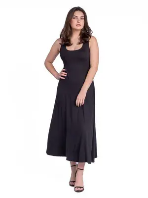 24SEVEN COMFORT APPAREL Slim Fit A-line Sleeveless Maxi Dress - Black