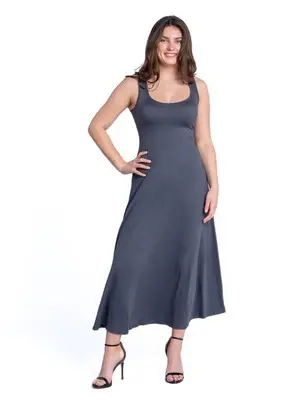 24SEVEN COMFORT APPAREL Slim Fit A-line Sleeveless Maxi Dress - Grey