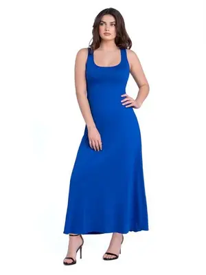24SEVEN COMFORT APPAREL Slim Fit A-line Sleeveless Maxi Dress - Lapis
