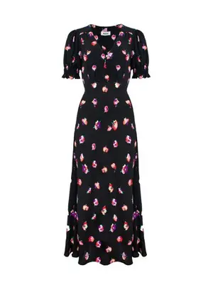 RO&ZO Pansy Print Shirred Cuff Midi Dress - Multi