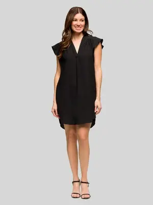 24SEVEN COMFORT APPAREL V-neck Sleeveless Knee Length Dress With Belt - Black