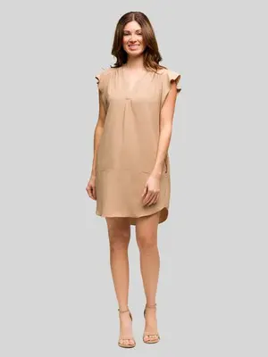 24SEVEN COMFORT APPAREL V-neck Sleeveless Knee Length Dress With Belt - Nude