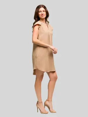 24SEVEN COMFORT APPAREL V-neck Sleeveless Knee Length Dress With Belt - Nude