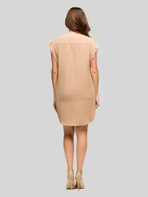 24SEVEN COMFORT APPAREL V-neck Sleeveless Knee Length Dress With Belt - Nude