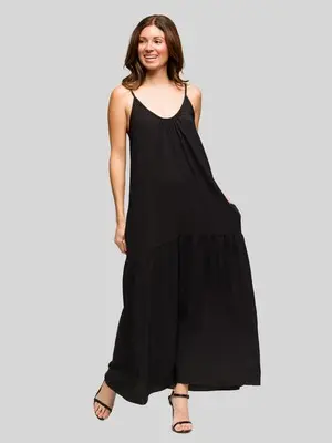 24SEVEN COMFORT APPAREL Spaghetti Strap Pocket Maxi Dress - Black