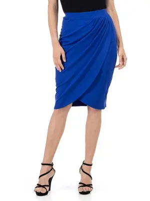 24SEVEN COMFORT APPAREL Elastic Waist Tulip Pencil Skirt - Royal