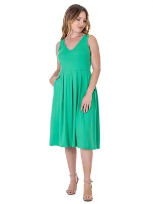 24SEVEN COMFORT APPAREL Sleeveless V-neck Maxi Dress With Belt - Green