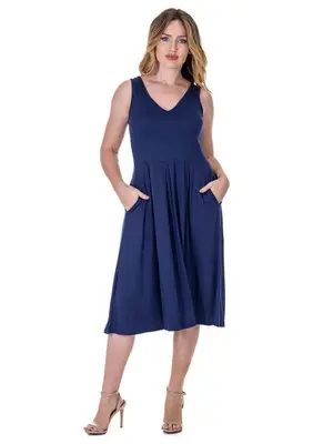 24SEVEN COMFORT APPAREL Sleeveless V-neck Maxi Dress With Belt - Navy