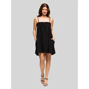 24SEVEN COMFORT APPAREL Square Neck Mini Dress With Pockets - Black