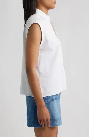 Frank & Eileen Sleeveless Collared Top - White