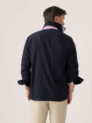 KOY CLOTHING Brushed Cotton Shirt Jacket With Kikoy Detailing - Navy
