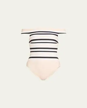 Simkhai Walker Off-shoulder One-piece Swimsuit - Sand Stripe