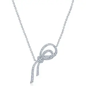 Kwiat Diamond Ribbon Bow Pendant Necklace - Plat/ White 79br Dia 0.70 Cts