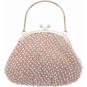 Nina Kym Top Handle Bag - Beige/ Ivory Pearl