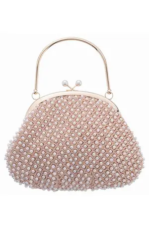 Nina Kym Top Handle Bag - Beige/ Ivory Pearl