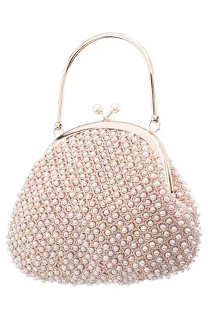 Nina Kym Top Handle Bag - Beige/ Ivory Pearl