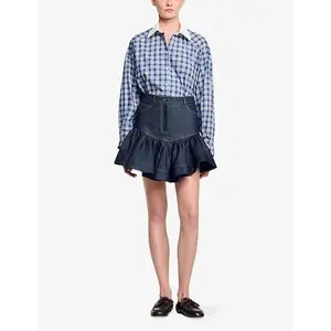 Sandro Ruffle-hem Side-pocket Denim Mini Skirt