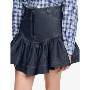 Sandro Ruffle-hem Side-pocket Denim Mini Skirt