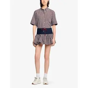 Sandro Checked Drawstring-waist Stretch-cotton Skort