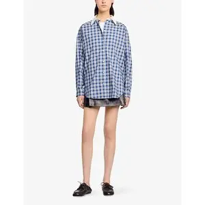 Sandro Checked Rhinestone-embellished Cotton Shirt