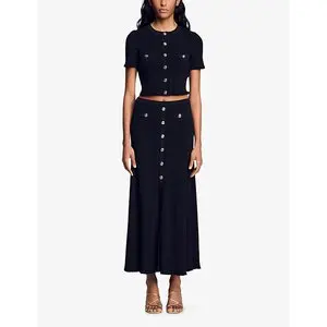 Sandro High-rise Pointelle Texture Knitted Maxi Skirt