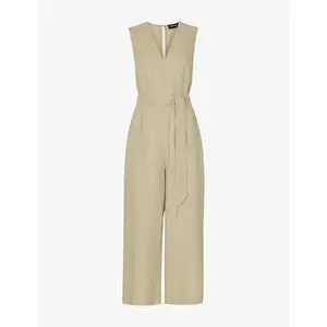 Whistles Belted Wide-leg Linen Jumpsuit - Cream