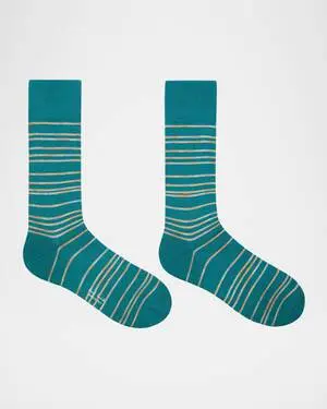 Paul Smith Pinstripe Crew Socks - Petrol Green