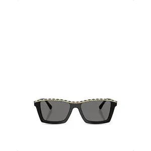 Chanel Acetate And Leather Rectangle Sunglasses - Black