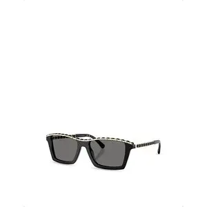 Chanel Acetate And Leather Rectangle Sunglasses - Black