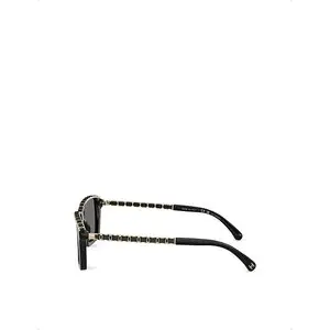 Chanel Acetate And Leather Rectangle Sunglasses - Black