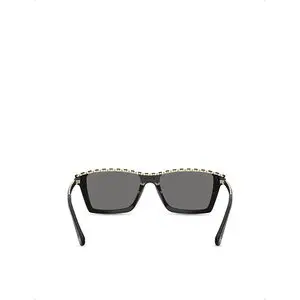 Chanel Acetate And Leather Rectangle Sunglasses - Black