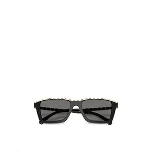 Chanel Acetate And Leather Rectangle Sunglasses - Black